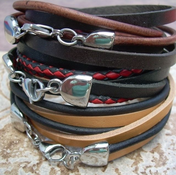 Custom Sized Leather and Alternative Metal Bracelets Necklaces Chokers